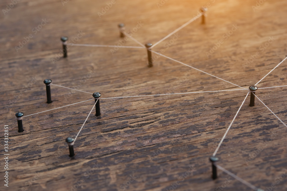 Connecting networks concept - network connected with yarn white on ...