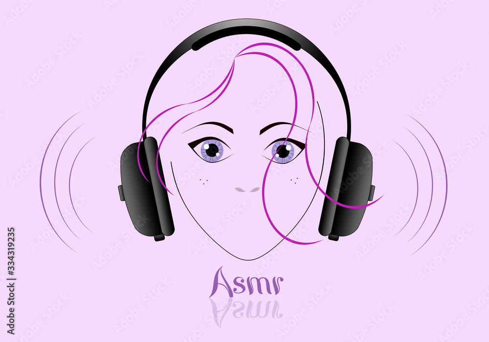 an illustration of headphones on a purple background for asmr Stock ...