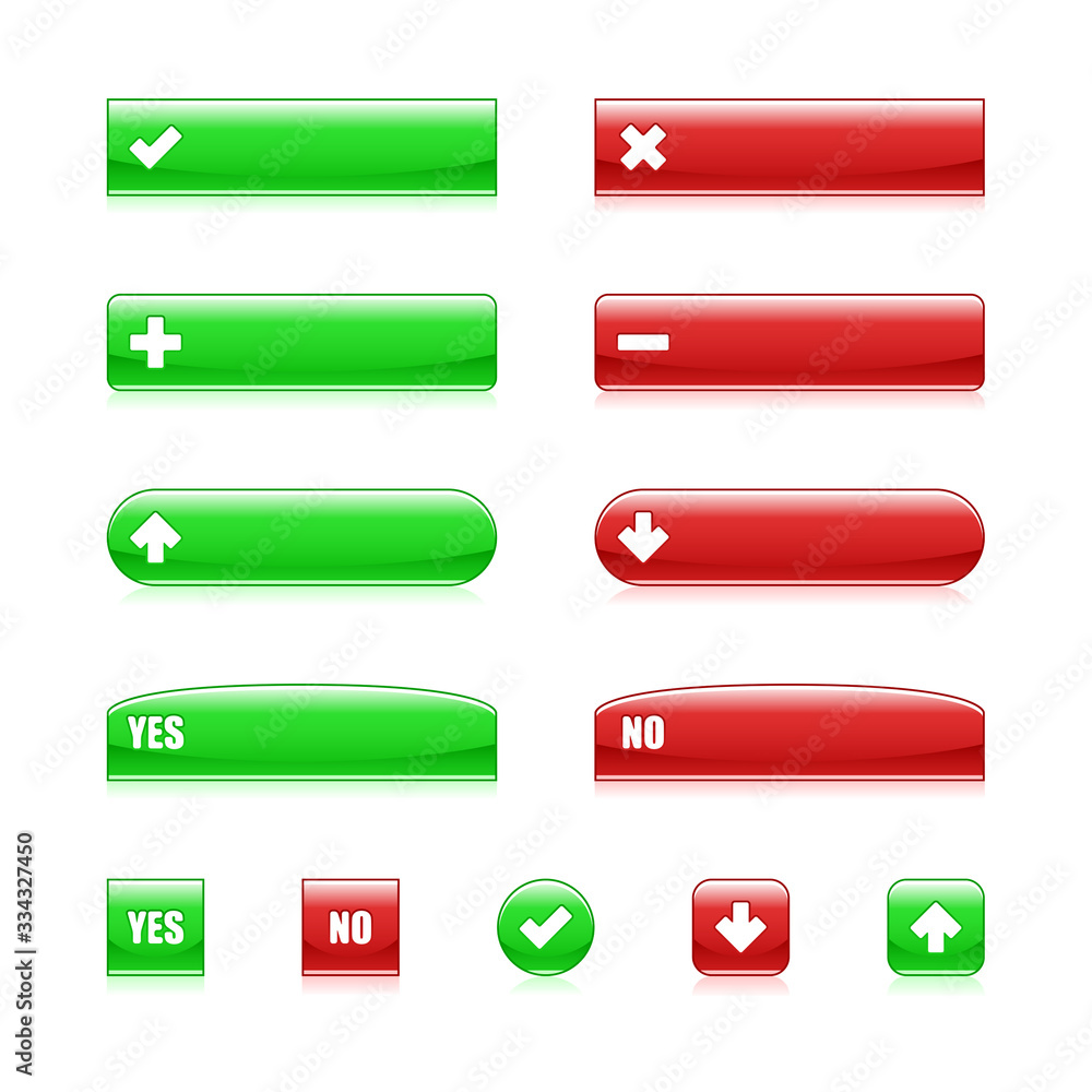 Vector set of red and green website buttons. Includes rectangular ...