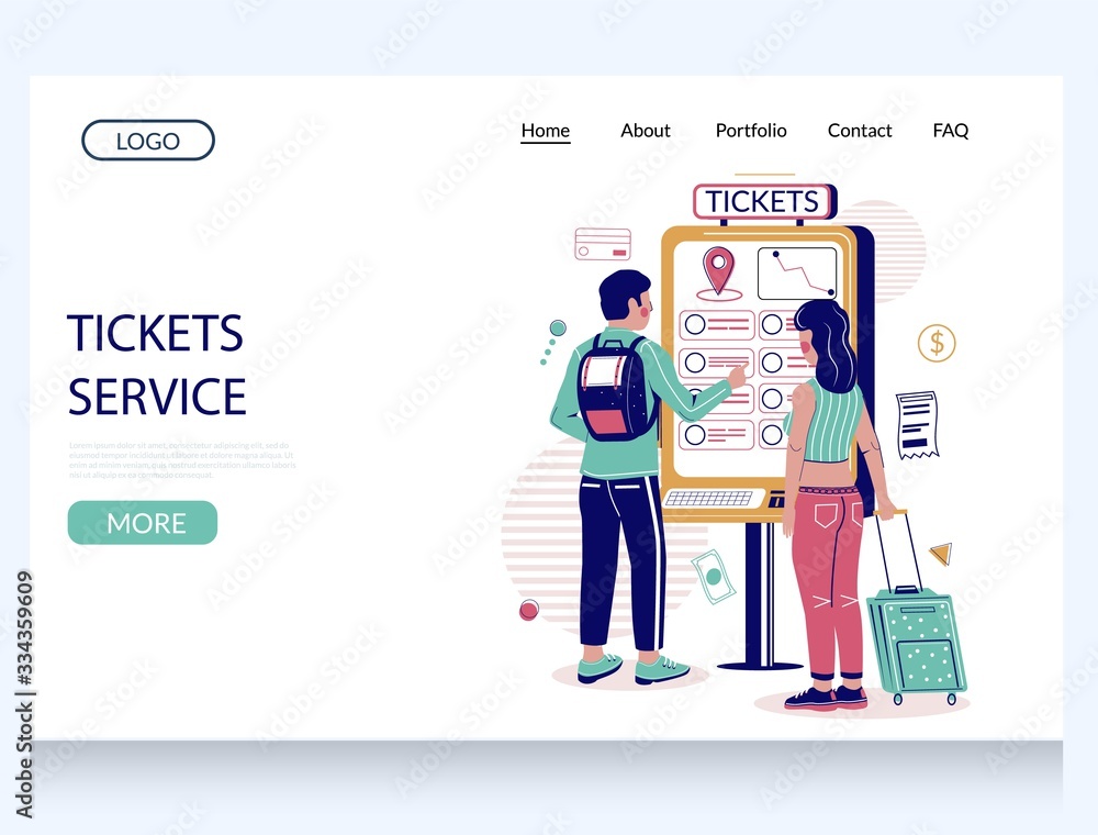 Tickets service vector website landing page design template Stock ...