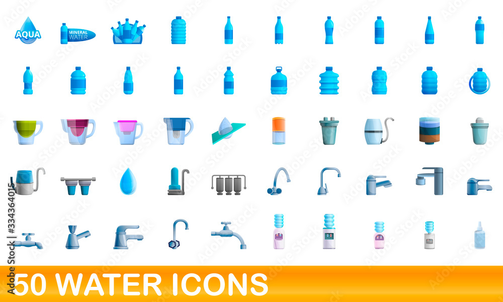 50 water icons set. Cartoon illustration of 50 water icons vector set ...
