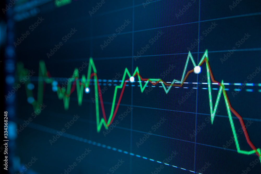 Blue Stock Exchange Market trading graph on screen monitor for economic ...