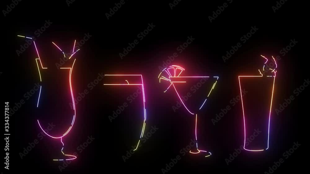 2d animation of cocktails on alfa channel. Drinking glasses with ...
