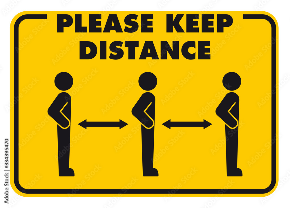 Vector yellow warning sign with pictures of people in line. Text ...