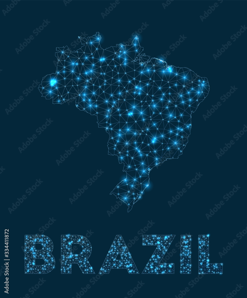 Brazil network map. Abstract geometric map of the country. Internet ...