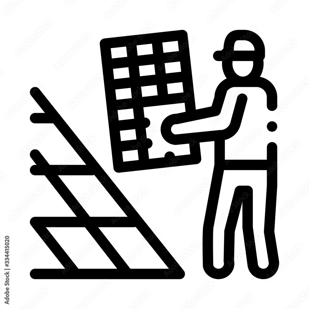 installer working solar battery icon vector. installer working solar ...