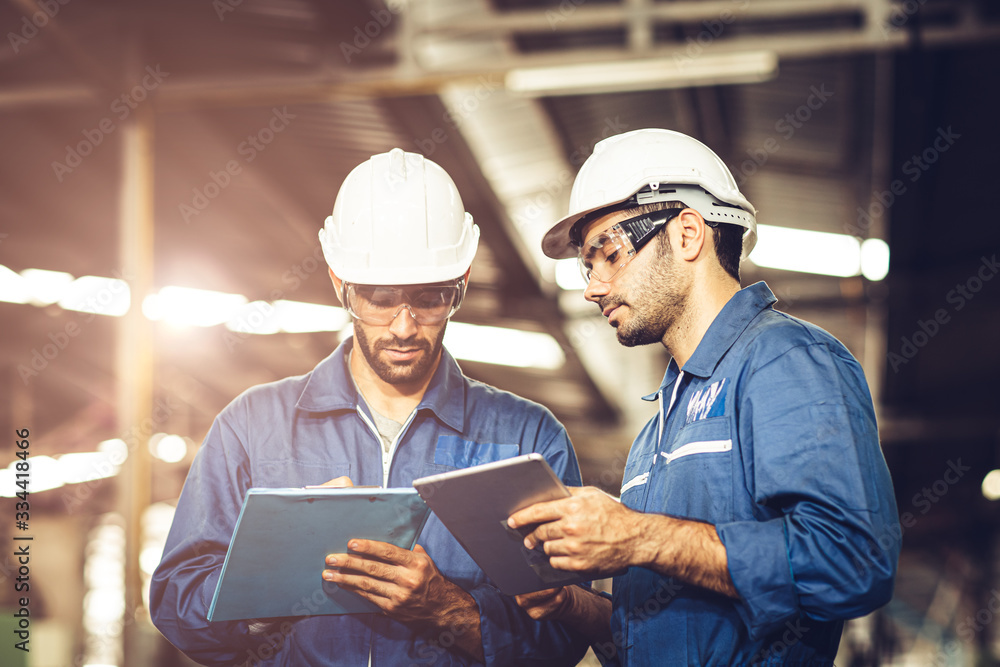 Engineer audit worker working team together with safety uniform and ...