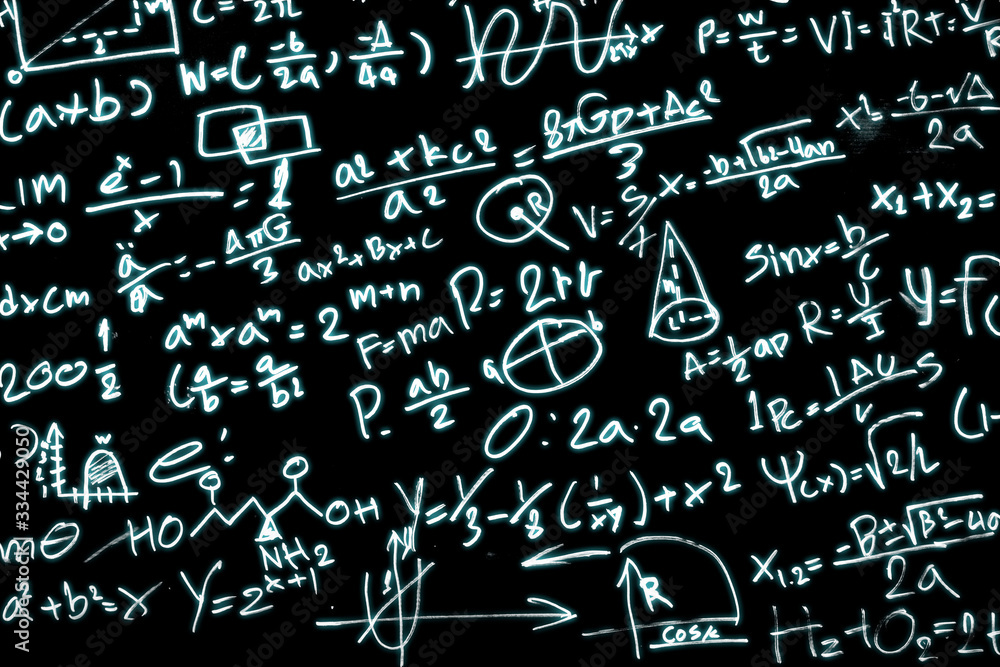 Black paper with a lot of mathematical formulas Stock Photo | Adobe Stock