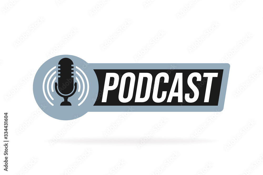 Podcast radio icon illustration. Studio table microphone with broadcast ...