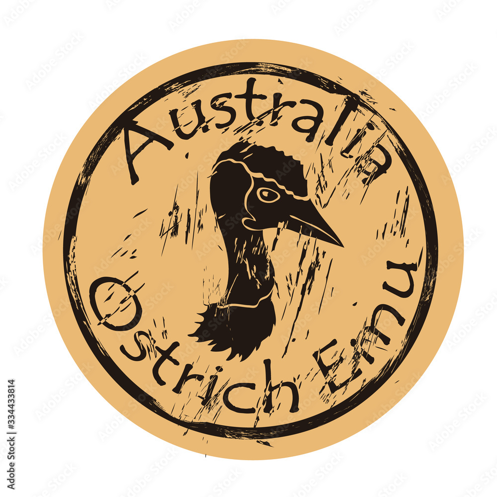 Australian ostrich emu bird silhouette icon round shabby emblem design ...