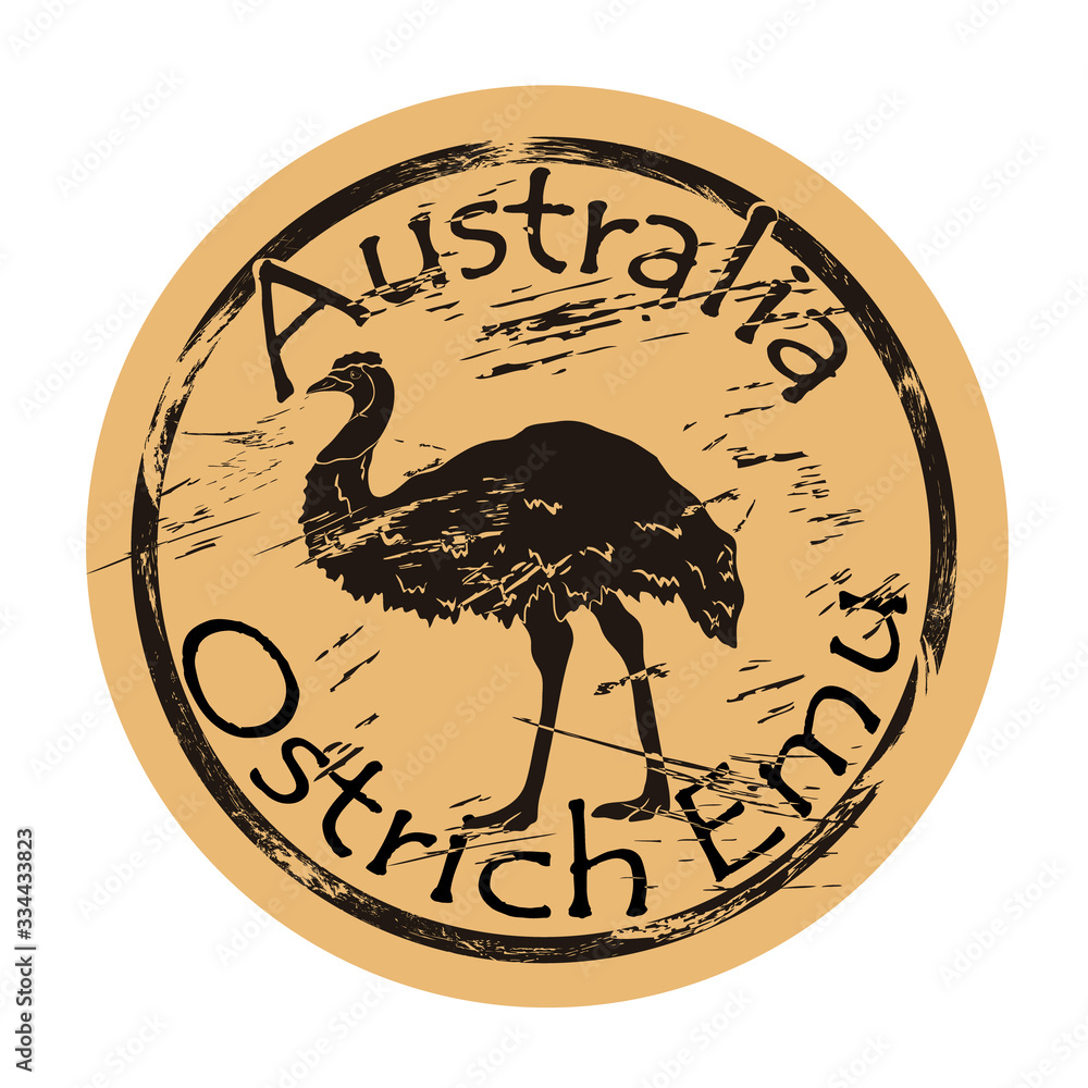 Australian ostrich emu bird silhouette icon round shabby emblem design ...