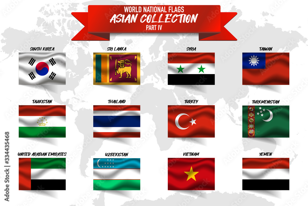 Set of realistic official world national flags, waving edition ...