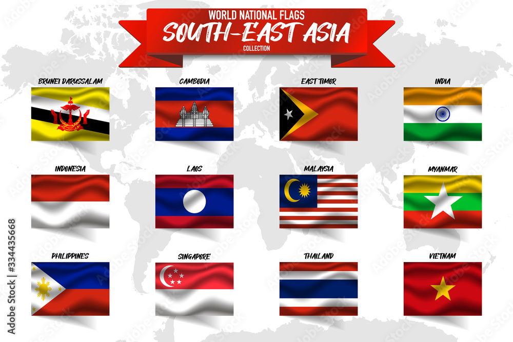 Set of realistic official world national flags, waving edition ...