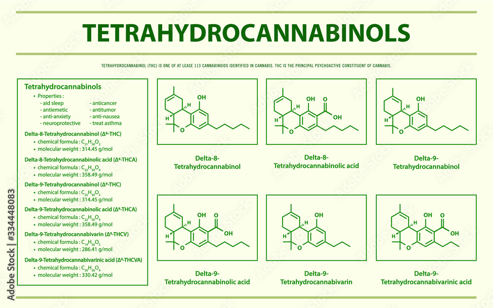 Tetrahydrocannabinol THC with Structural Formulas in Cannabis ...