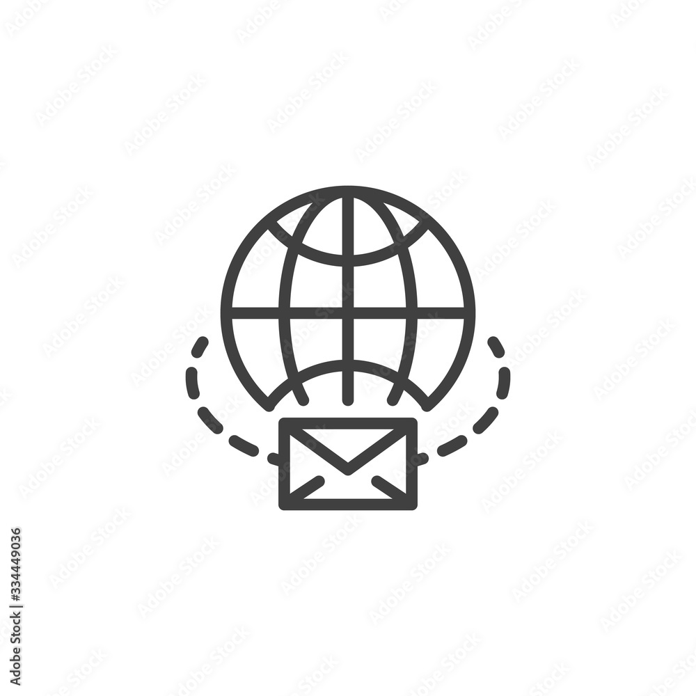 Globe with mail line icon. linear style sign for mobile concept and web ...