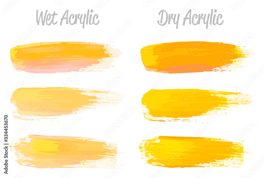 Vector yellow paint smear stroke stain set. Abstract acrylic textured ...