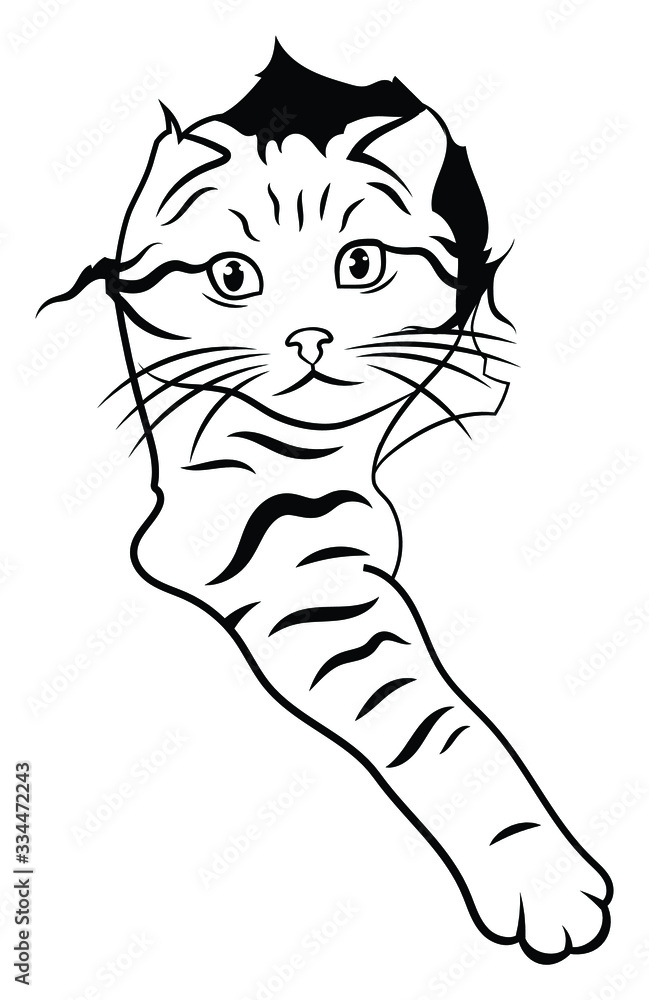 Cartoon head cat. Portrait of crooked cat with funny paws.Cat's face ...