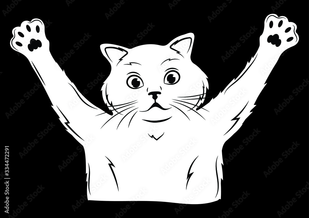 Cartoon head cat. Portrait of crooked cat with funny paws.Cat's face ...