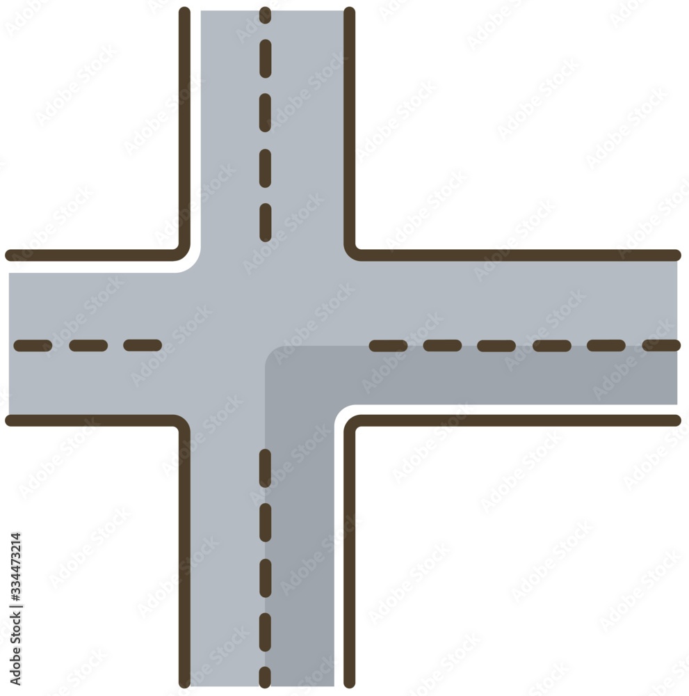 Crossroad RGB color icon. Intersection of roads. Crossing pavement ways ...