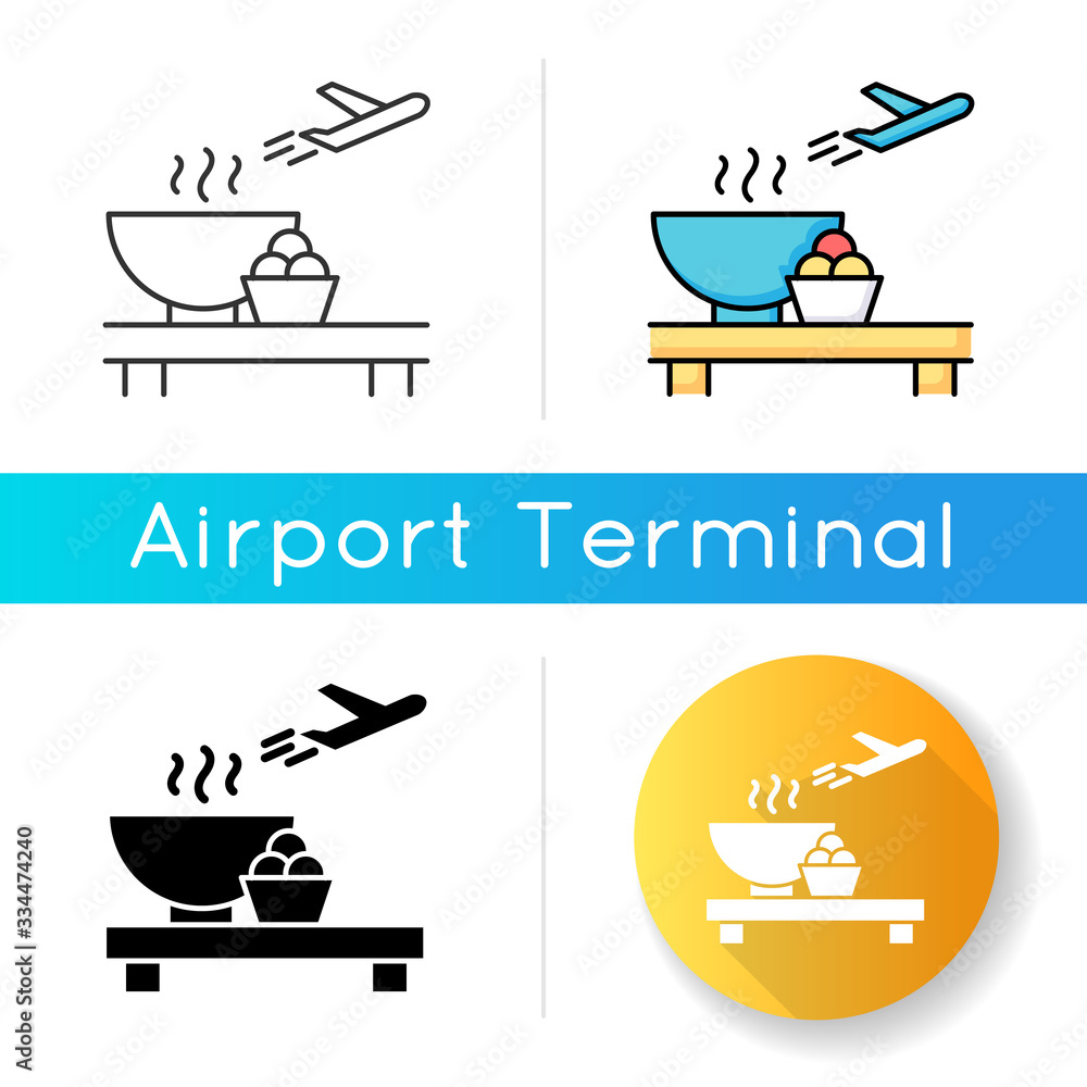 Airport restaurant icon. Serving food in aircraft terminal cafe. Eat at ...