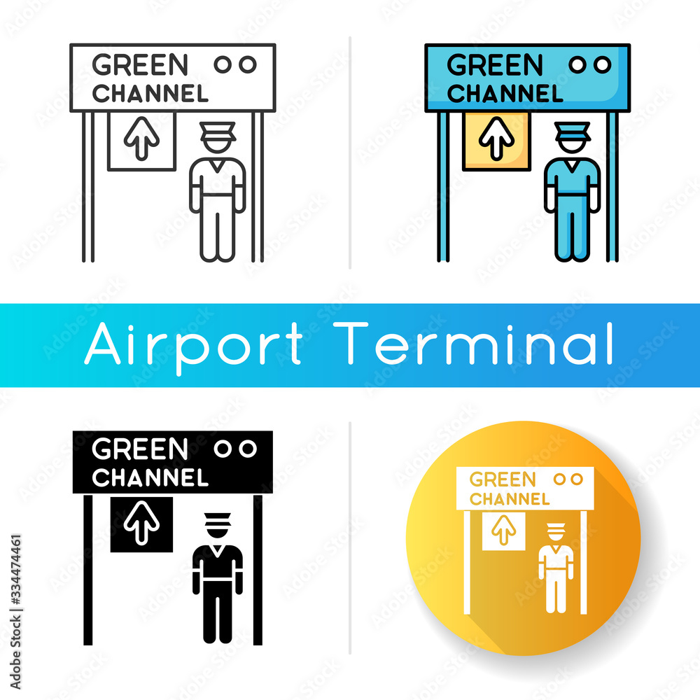 Green channel icon. Airport terminal checkpoint. Security at entrance ...