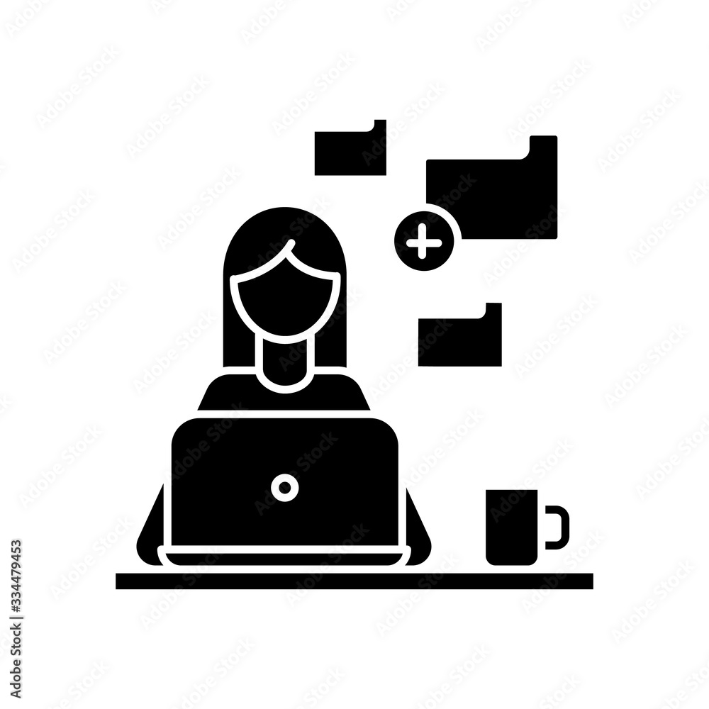 Data entry jobs black glyph icon. Converting image to text, copying and ...