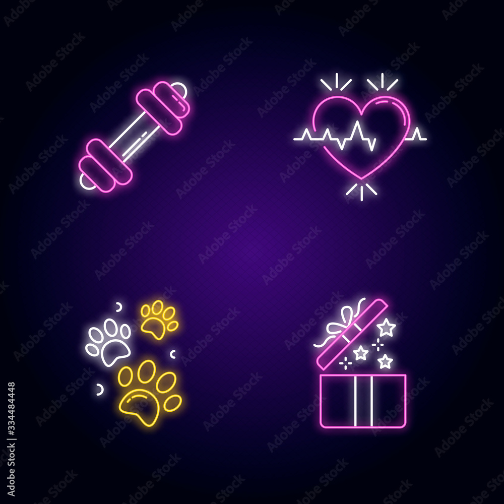 Lifestyle neon light icons set. Gym workout. Dumbbell for exercise ...