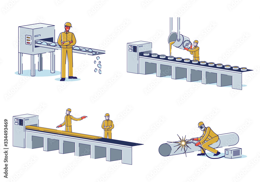 Metallurgical Industry Concept. Characters Work At Metallurgical Plant ...