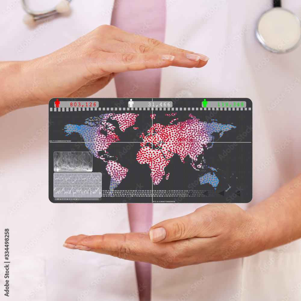 Healthcare professional hands presenting virtual screen with ...