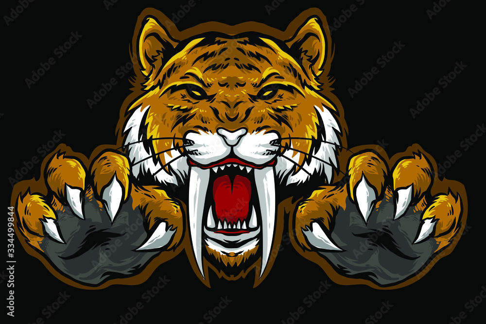 sabertooth tiger head and claw Stock Vector | Adobe Stock
