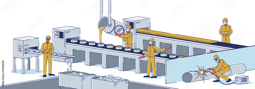 Metallurgical Industry Concept. Team of Metallurgists Is Working At ...