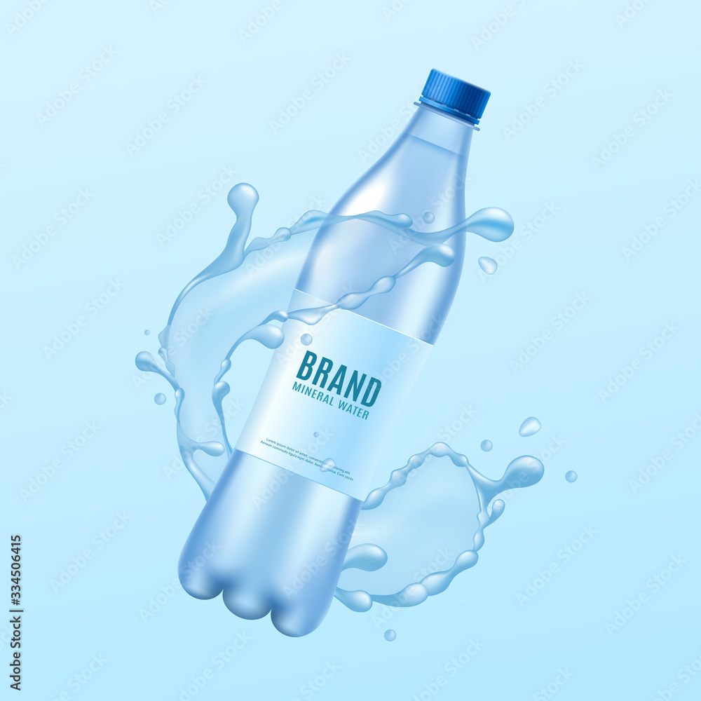 Realistic plastic bottle mockup in water splash - ad poster template ...