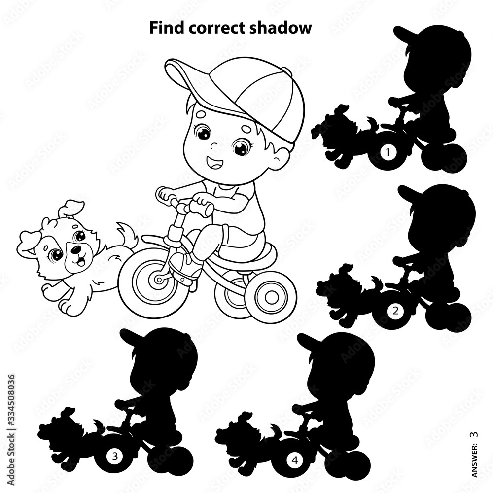 Puzzle Game for kids. Find correct shadow. Coloring Page Outline Of a ...