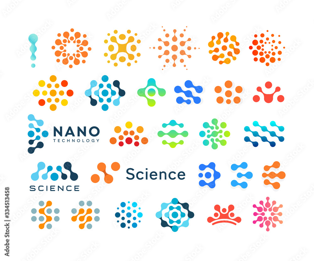 Vetor de Set of science logo templates, creative dotted logotypes ...