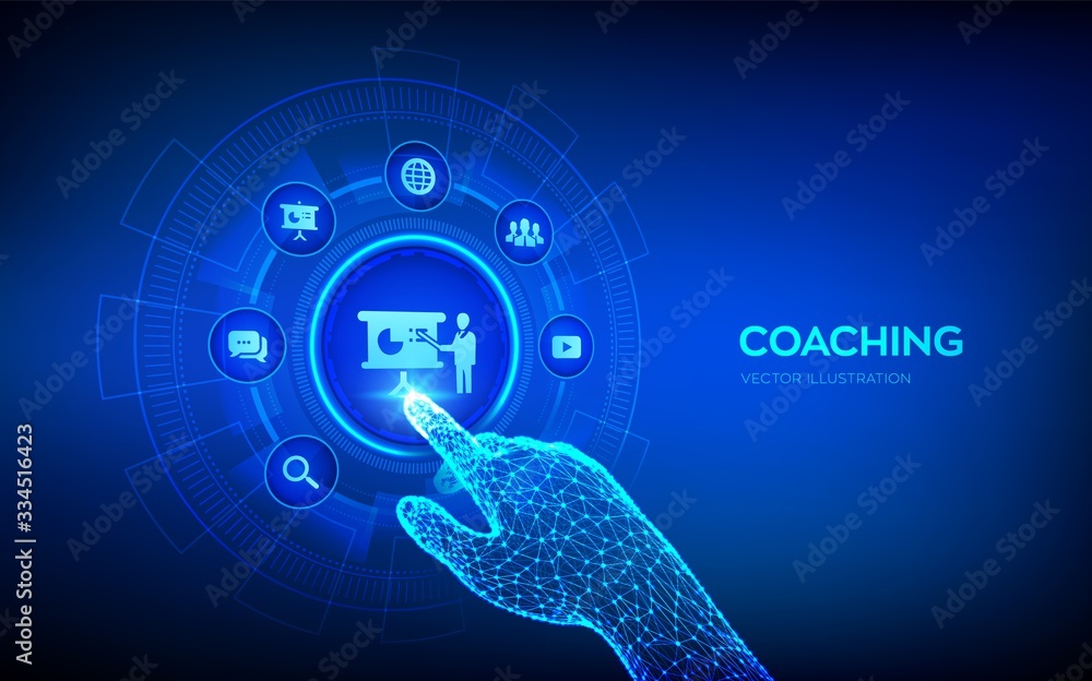 Coaching and mentoring concept on virtual screen. Personal development ...