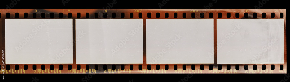Start of 35mm negative film strip with empty cells, real scan of film ...