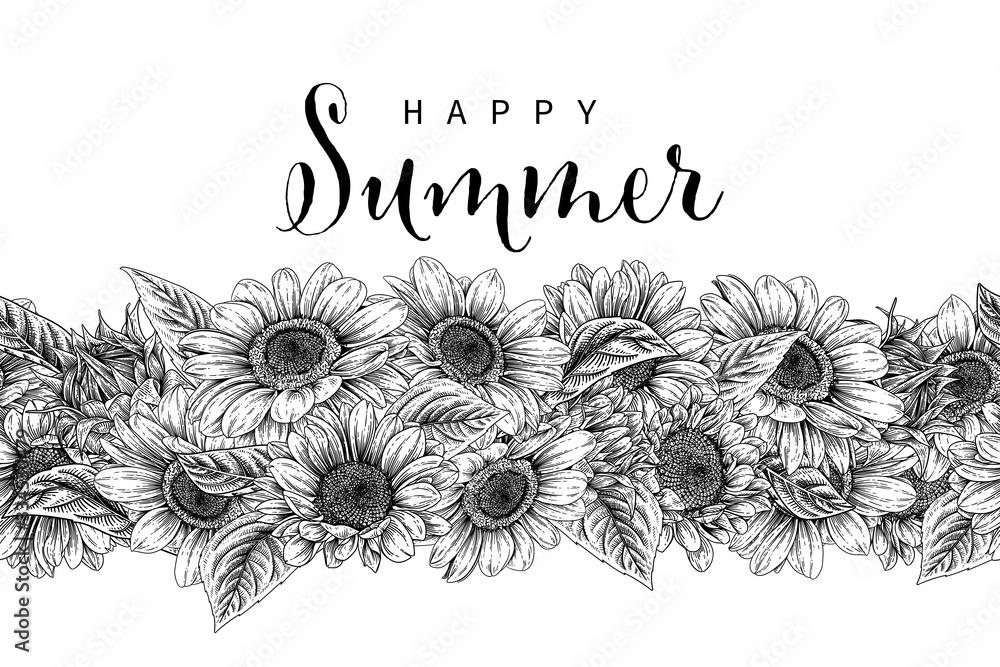 Summer Flowers Clip Art Black And White