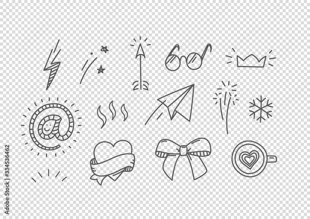 Vector hand drawn doodle style elements isolated on transparent ...