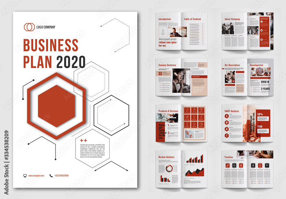Business Plan Layout with Red Accents Stock Template | Adobe Stock