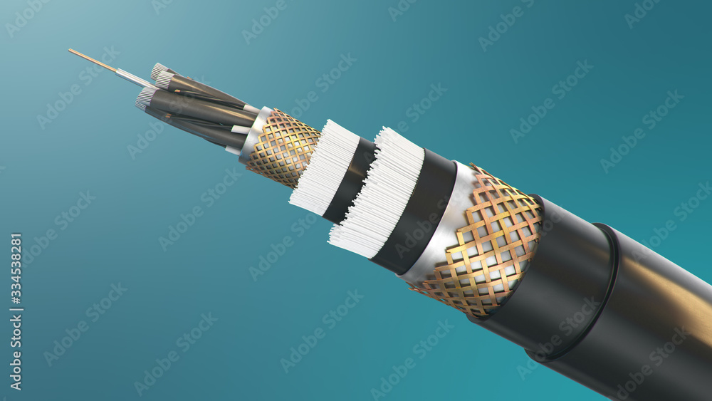 3d illustration, concept of fiber optic cable on a colored background ...