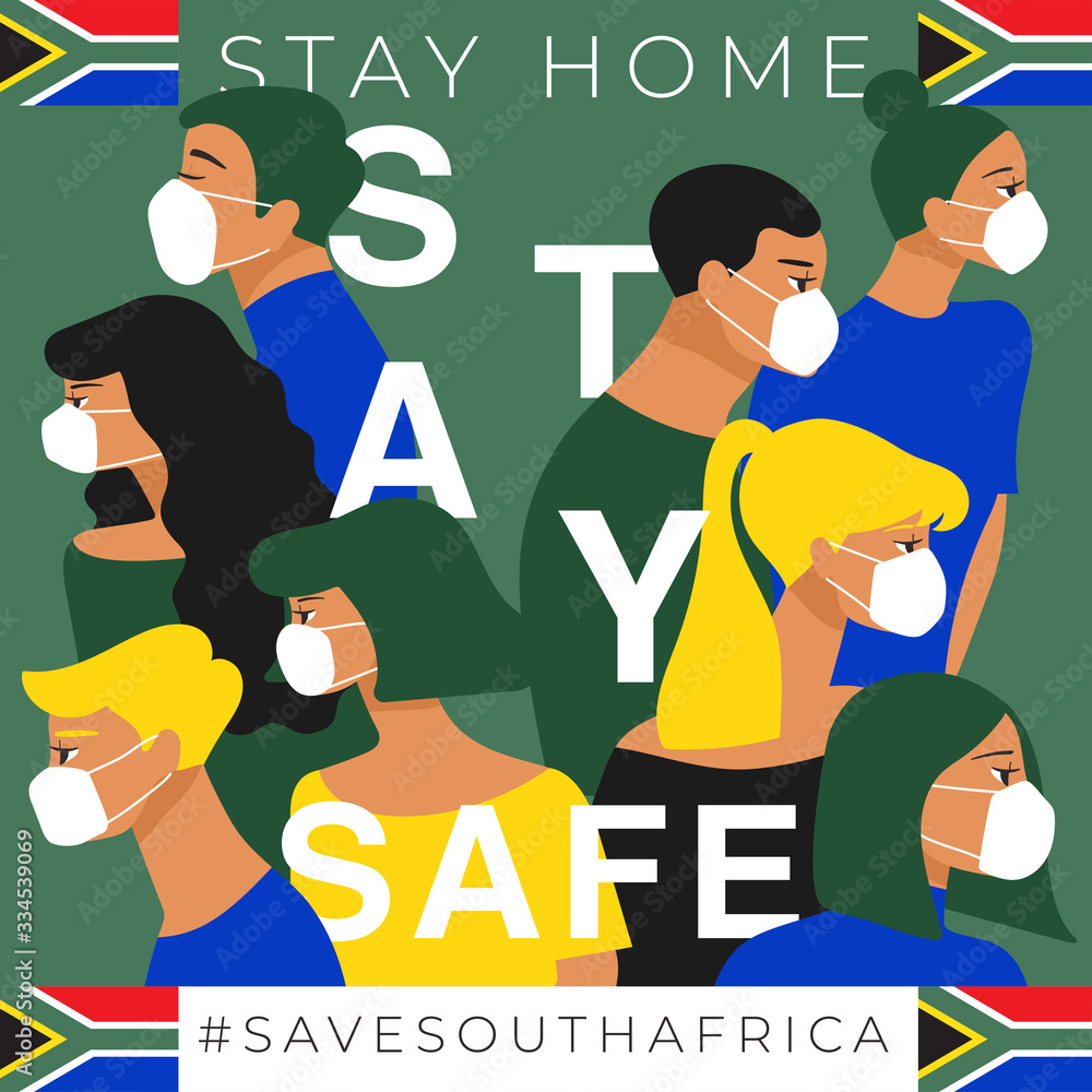 Set of men and women wearing medical mask preventing air pollution and ...