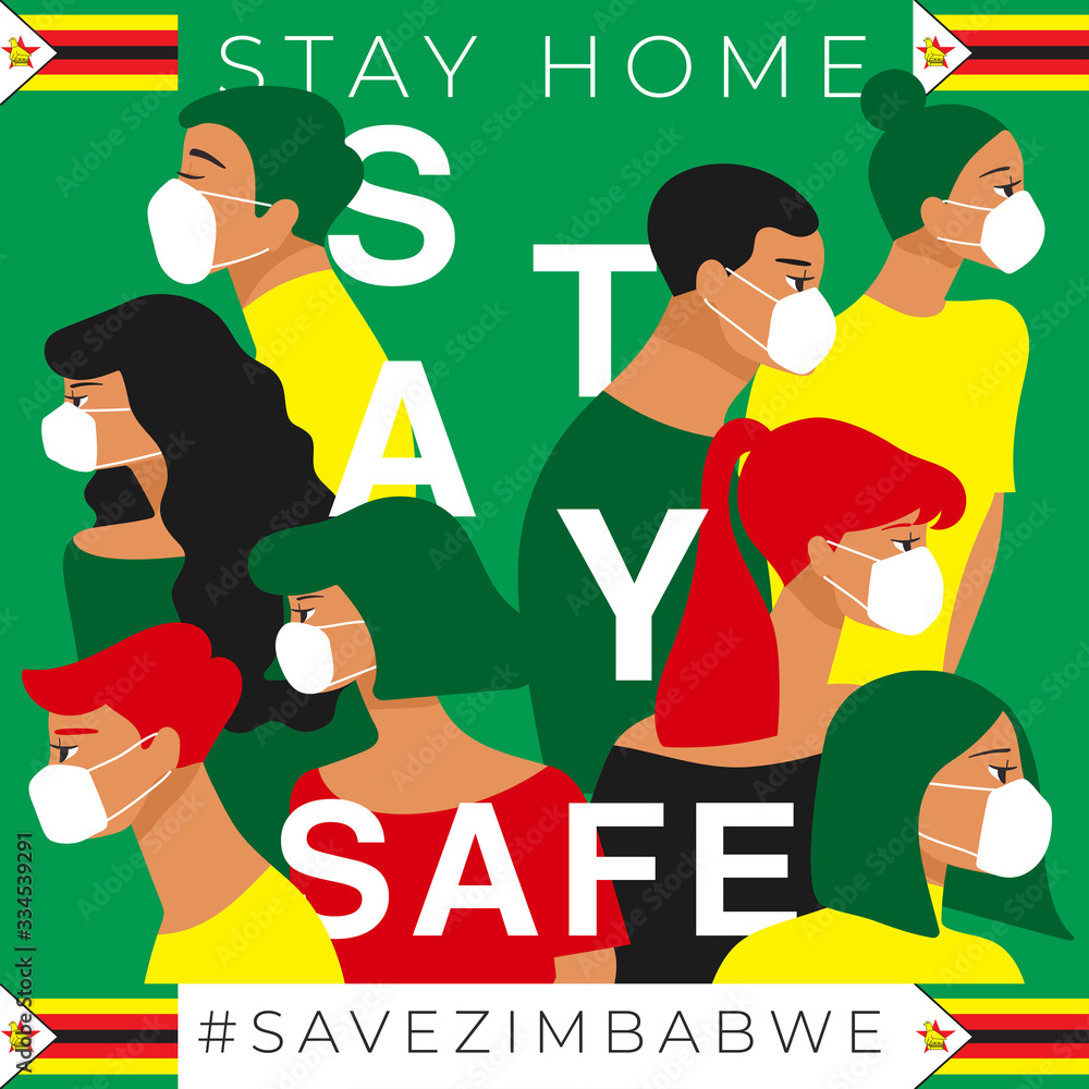 Set of men and women wearing medical mask preventing air pollution and ...