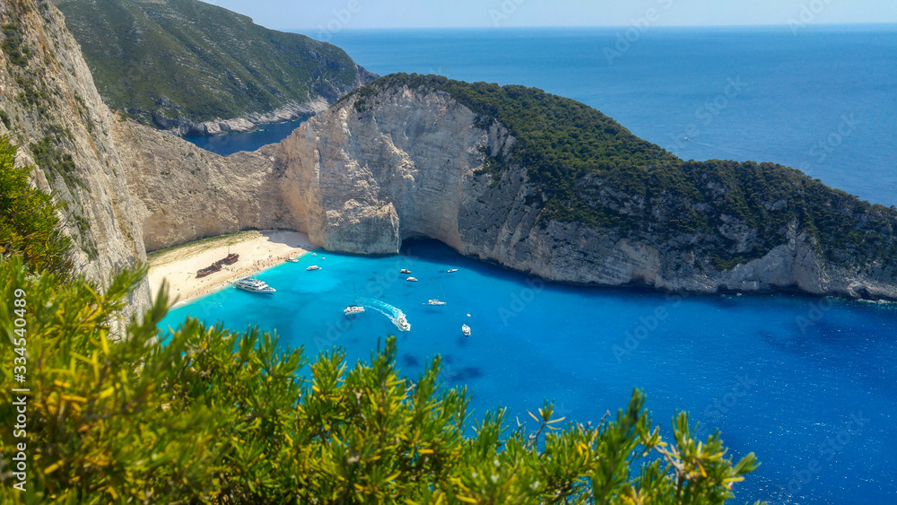 Navagio bay in greece Zakyntos. Beautiful greek bay and beach landscape ...