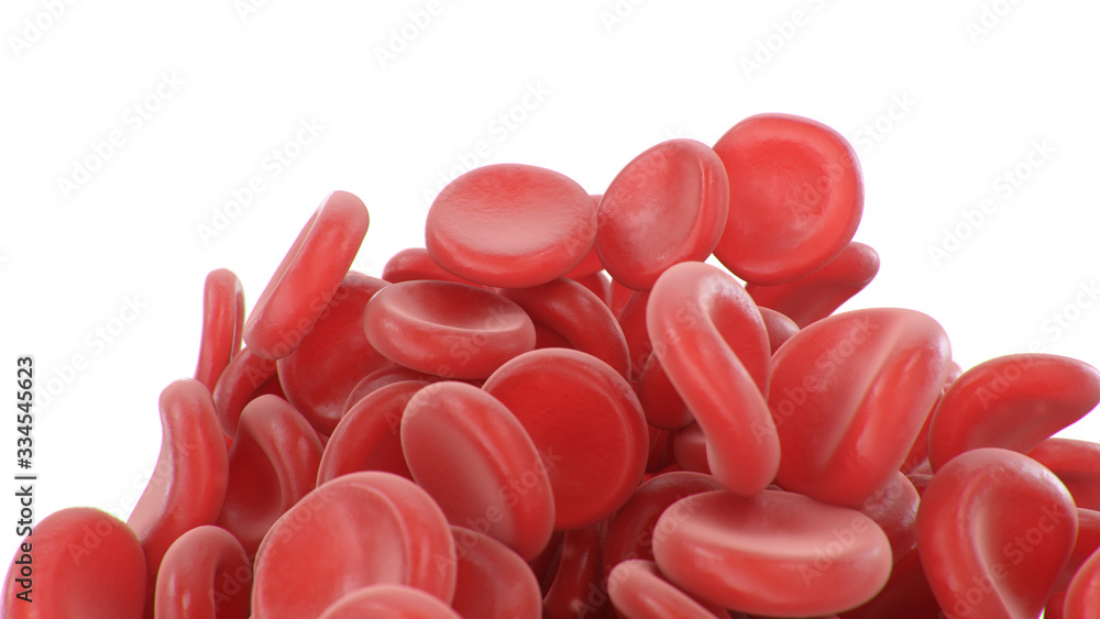 Abstract red blood cells clot isolated on white background. Scientific ...