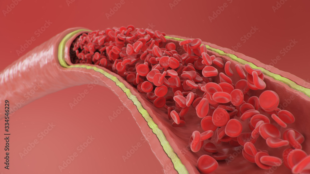 3d illustration of red blood cells inside an artery, vein. Healthy ...