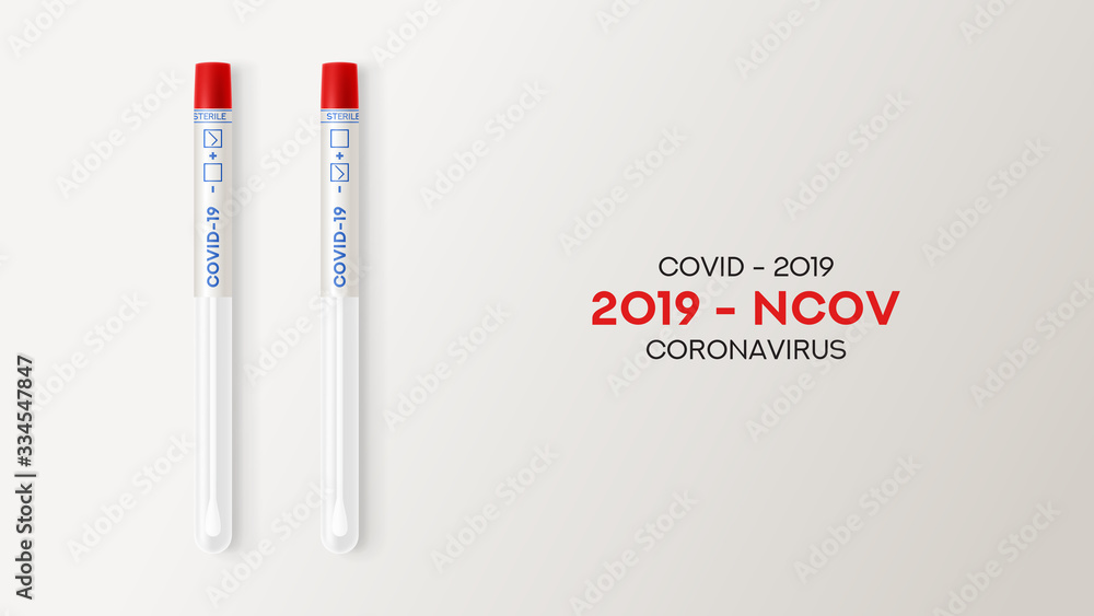 Test tubes with cotton swab for nasopharyngeal specimens. Realistic ...