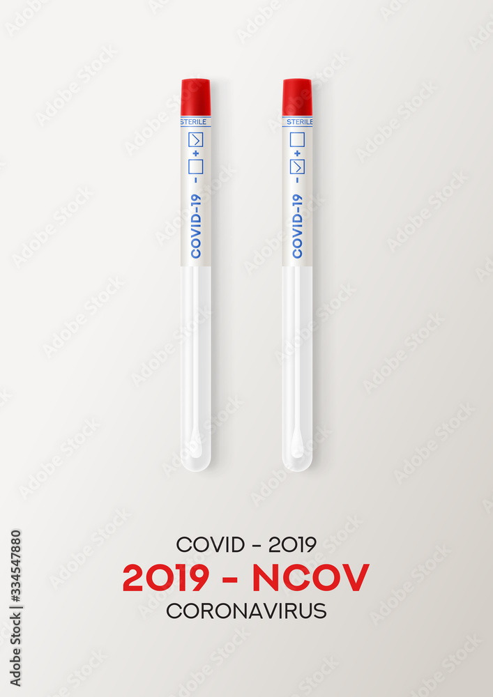 Test tubes with cotton swab for nasopharyngeal specimens. Realistic ...