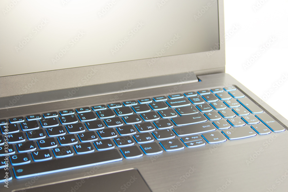 Close-up of laptop keyboard Close-up of laptop keyboard backlight ...