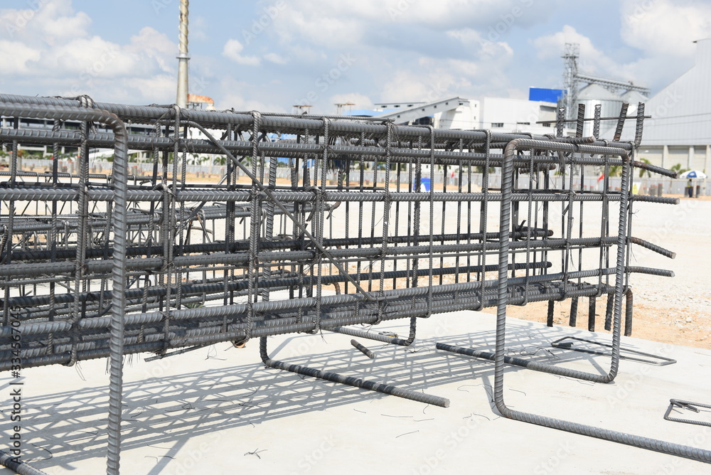 reinforcement steel bars for construction work. Fabricating retaining ...