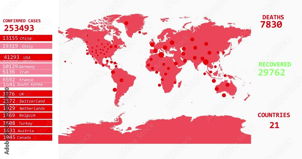 Global map showing the corona virus cases reaching to a million people ...
